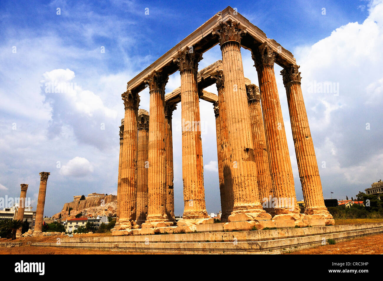 Temple of the Olympian Zeus and the Acropolis in Athens, Greece Stock ...