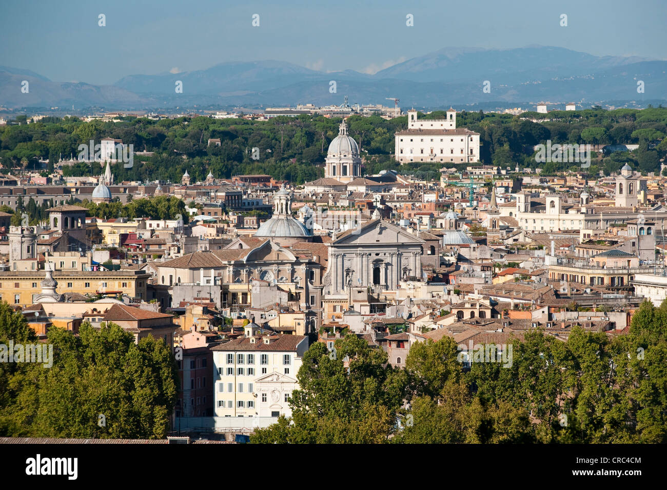 View from Gianicolo, Janiculum Hill, over Rome in the early evening ...