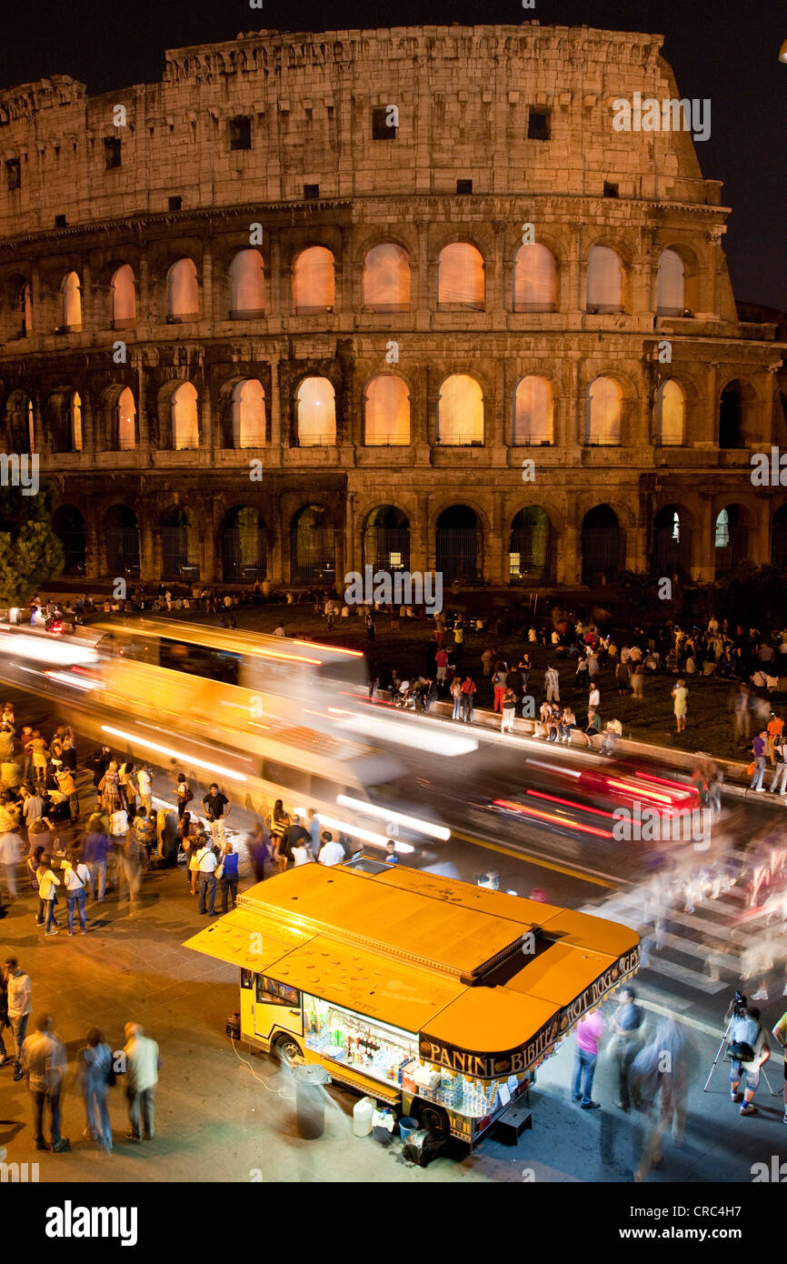 Traffic in front of the Colosseum at night, Rome, Italy, Europe Stock ...