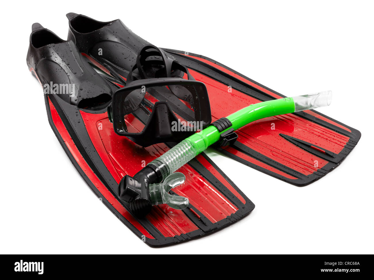 Mask, snorkel and flippers on white background Stock Photo - Alamy