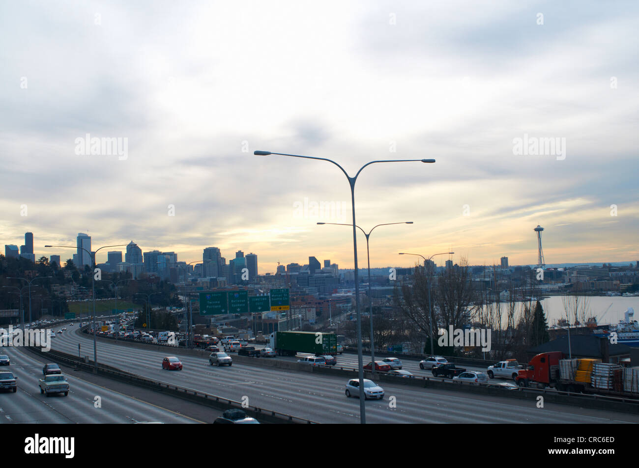 Aerial view of highway through Seattle Stock Photo - Alamy