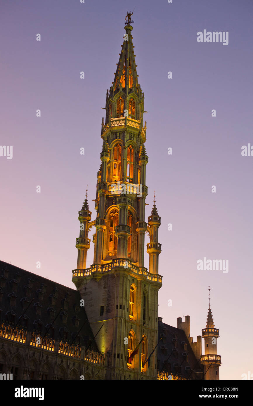 Ornate tower lit up at night Stock Photo - Alamy
