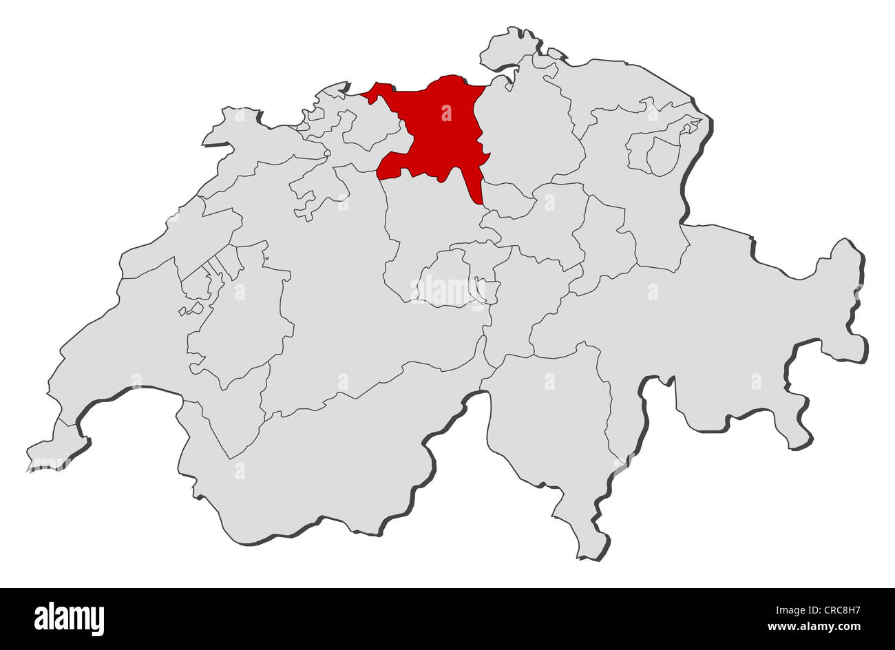 Political map of Swizerland with the several cantons where Aargau is ...