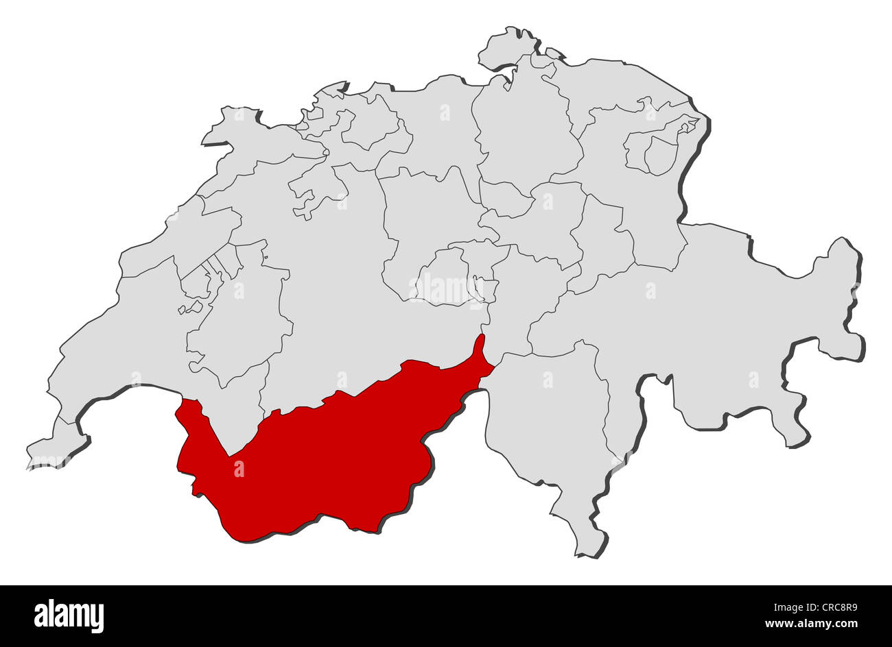 Political map of Swizerland with the several cantons where Valais is ...