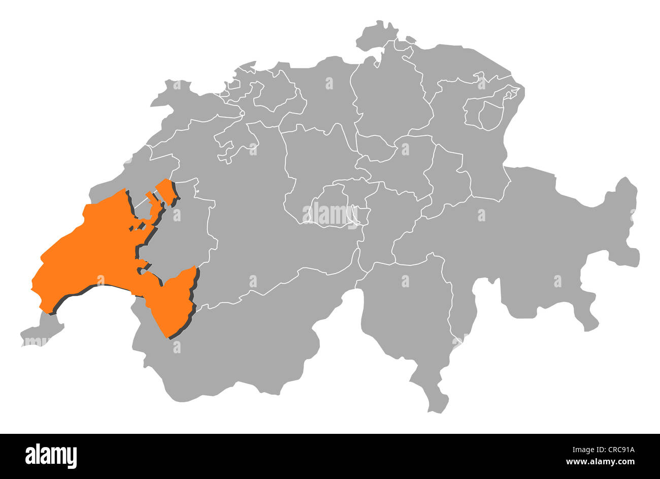 Political map of Swizerland with the several cantons where Vaud is ...