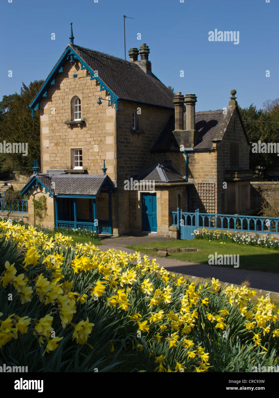 Cottages and house in the Derbyshire village of Edensor on the ...