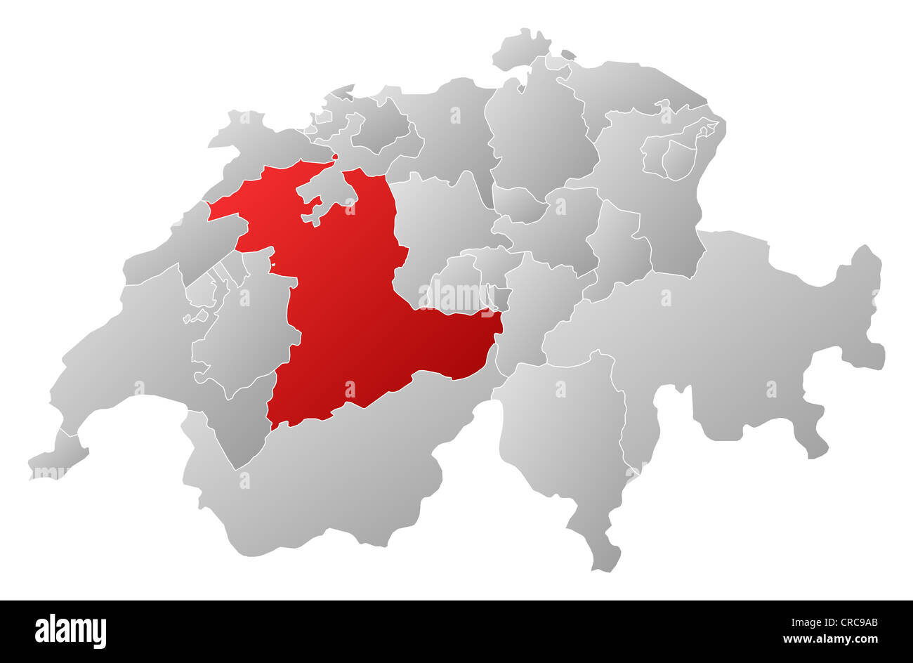 Political map of Swizerland with the several cantons where Bern is ...