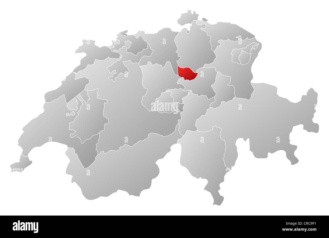 Political map of Swizerland with the several cantons where Zug is ...
