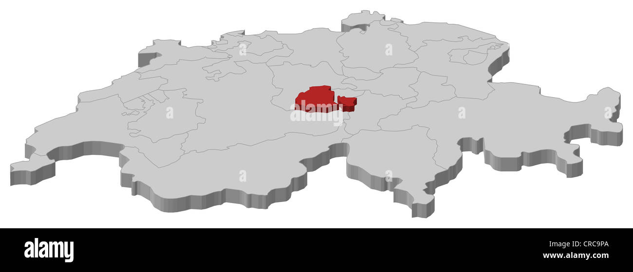 Political map of Swizerland with the several cantons where Obwalden is ...