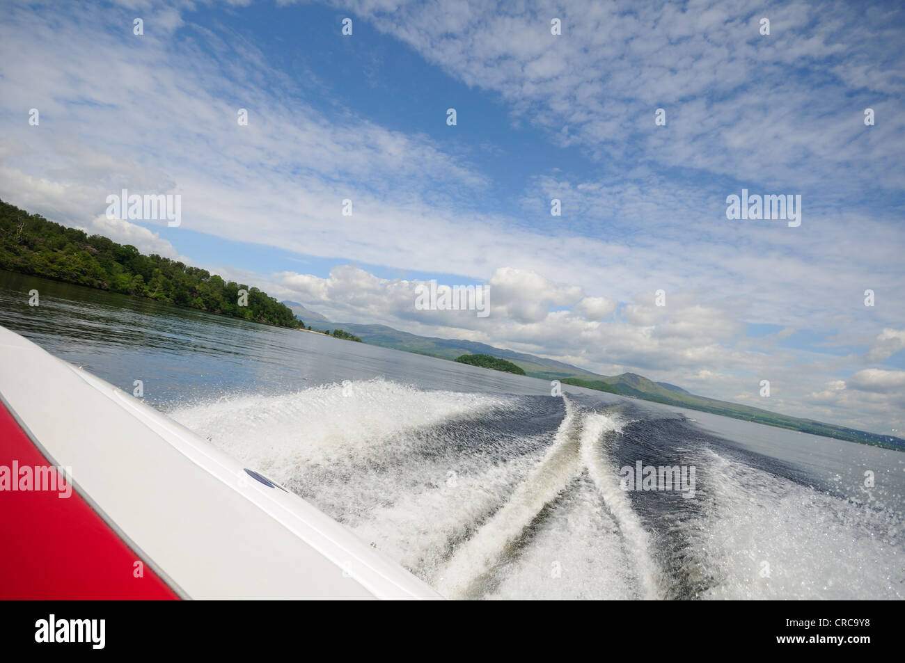 The wake of a speed boat on Loch Lomond in Argyll, Scotland, UK, Europe ...