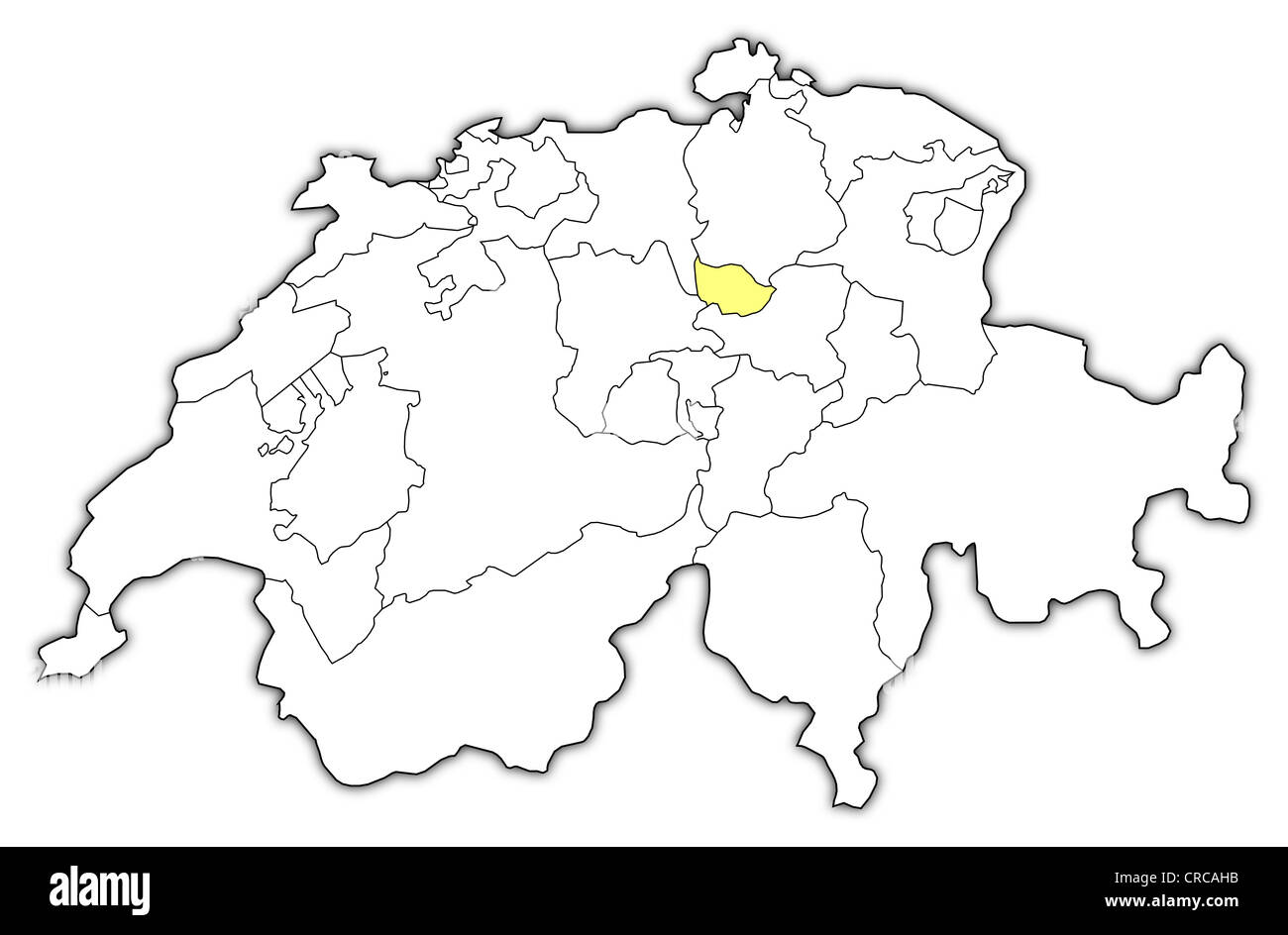 Political map of Swizerland with the several cantons where Zug is ...
