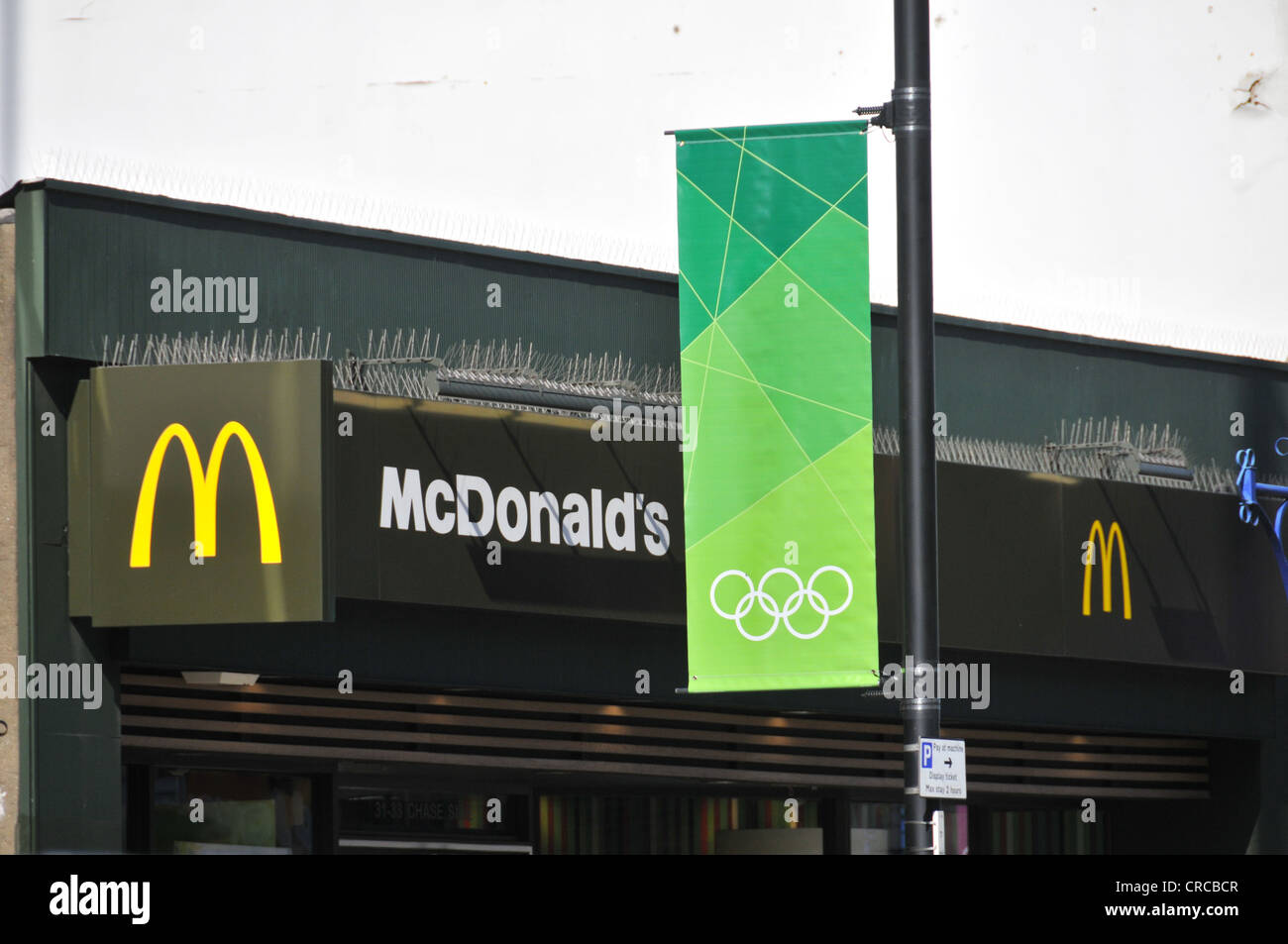 London 2012 Olympic Torch Route, Southgate Enfield. Banners and signs ...