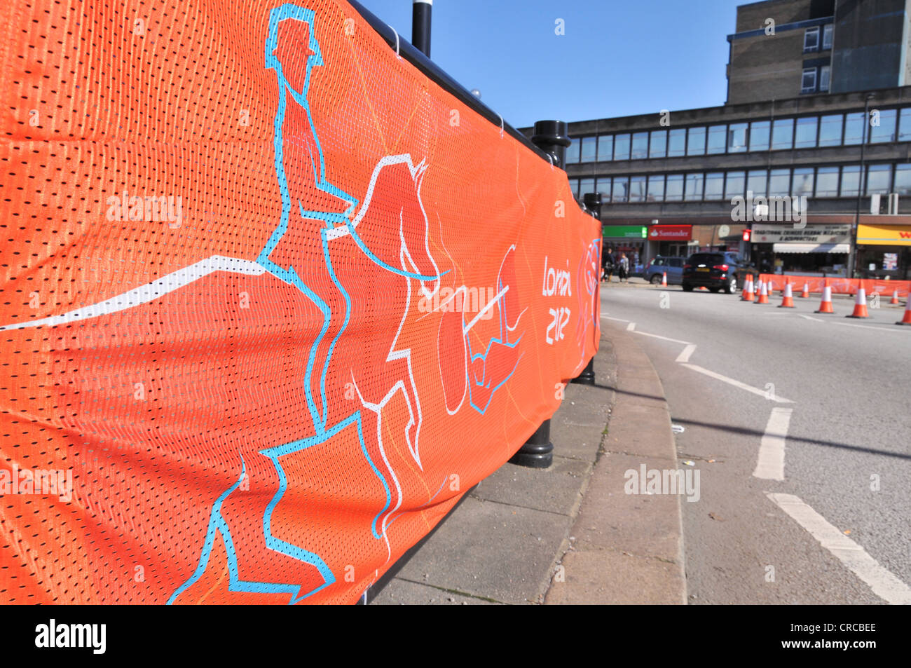 London 2012 Olympic Torch Route, Southgate Enfield. Banners and signs ...
