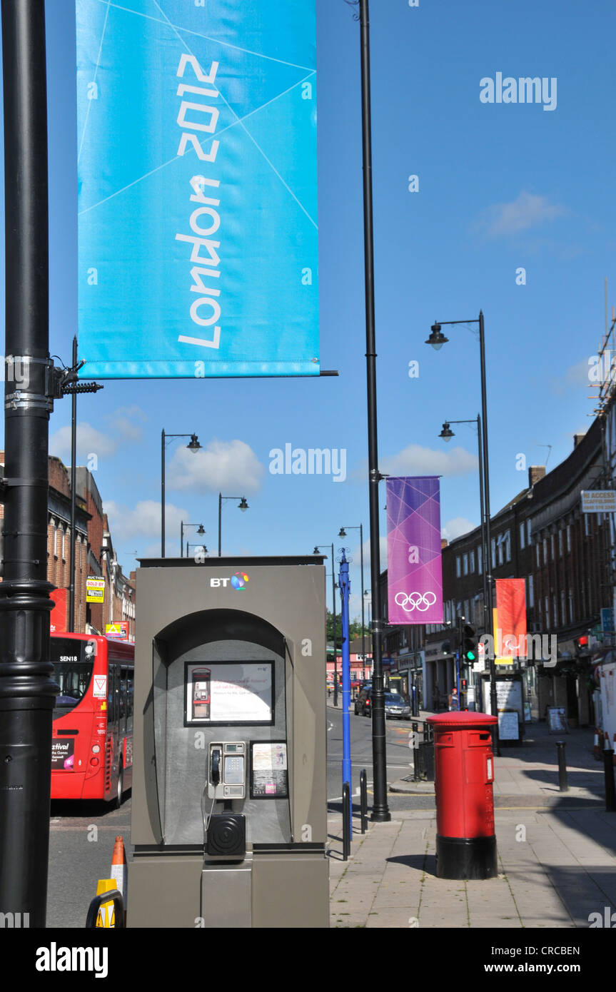 London 2012 Olympic Torch Route, Southgate Enfield. Banners and signs ...