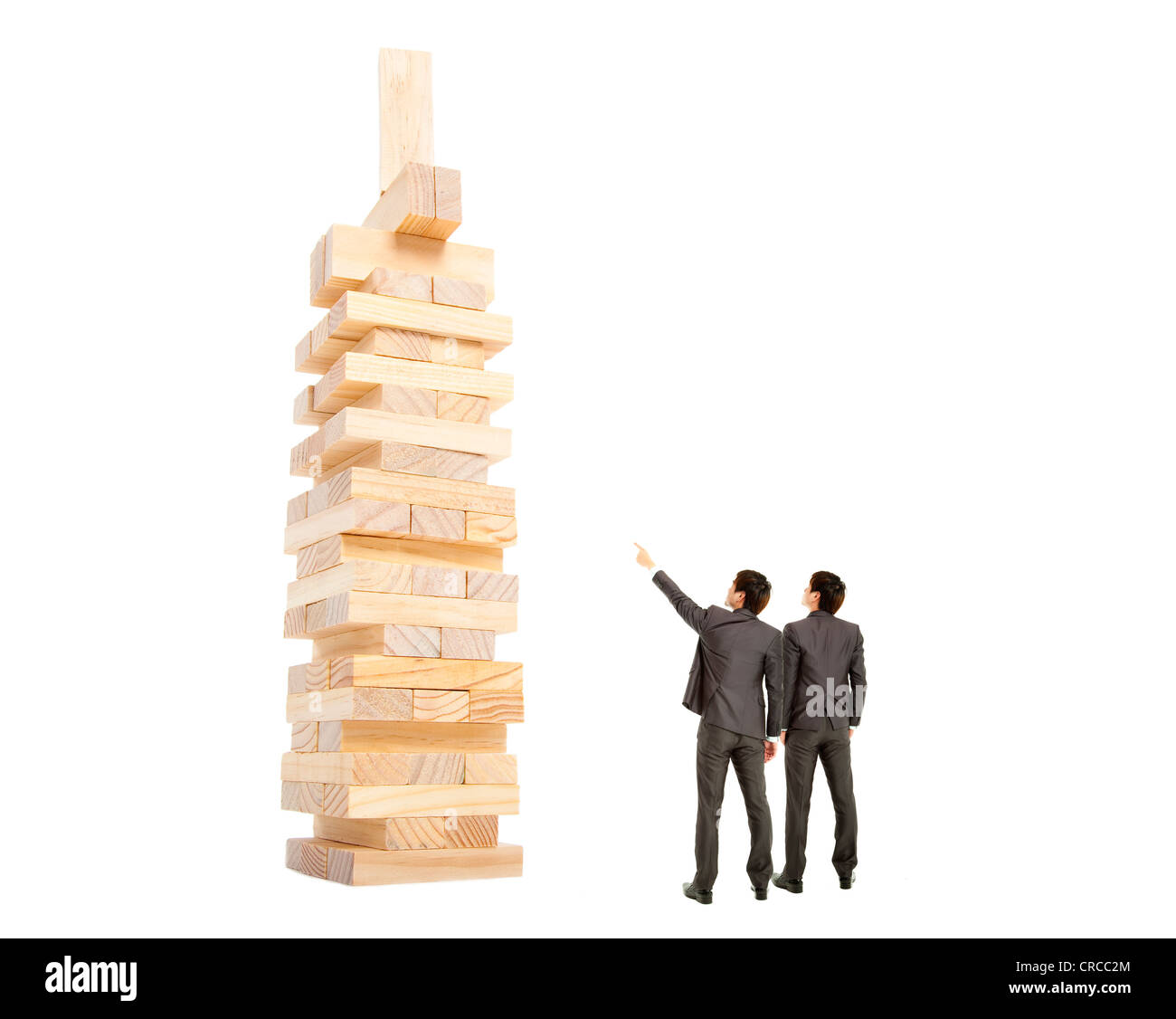 business concept. businessman watching the tower by building block ...