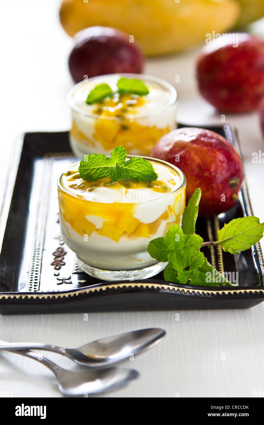 Mango and Passion fruit dessert Stock Photo - Alamy