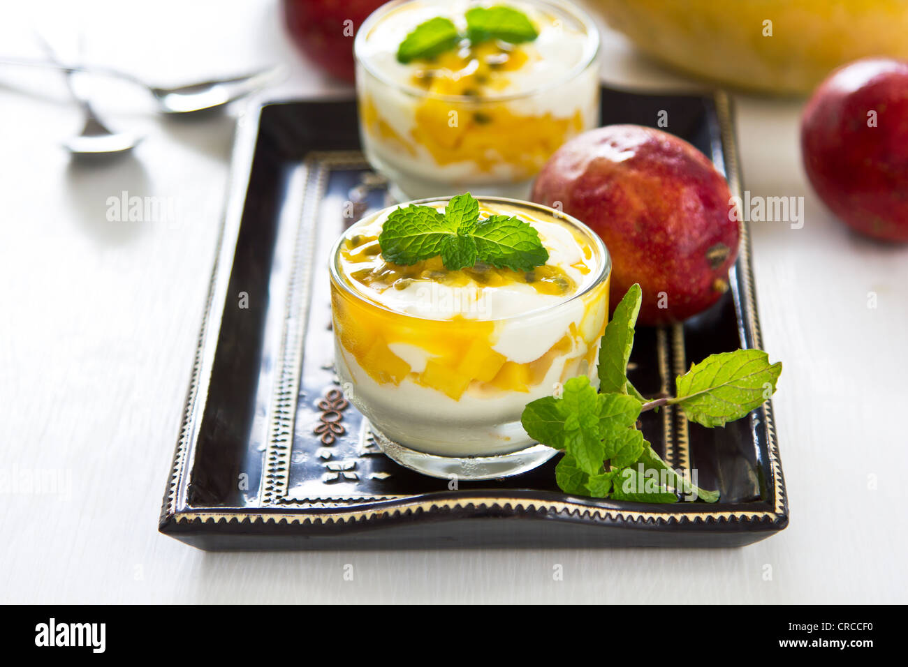 Mango and Passion fruit dessert Stock Photo - Alamy