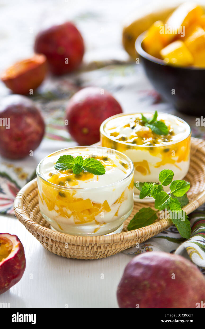 Mango and Passion fruit dessert Stock Photo - Alamy