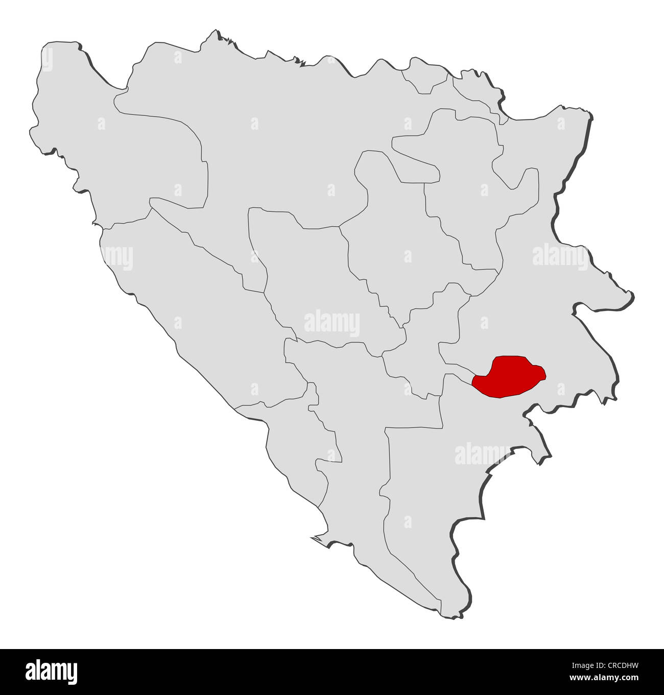 Political map of Bosnia and Herzegovina with the several cantons where ...