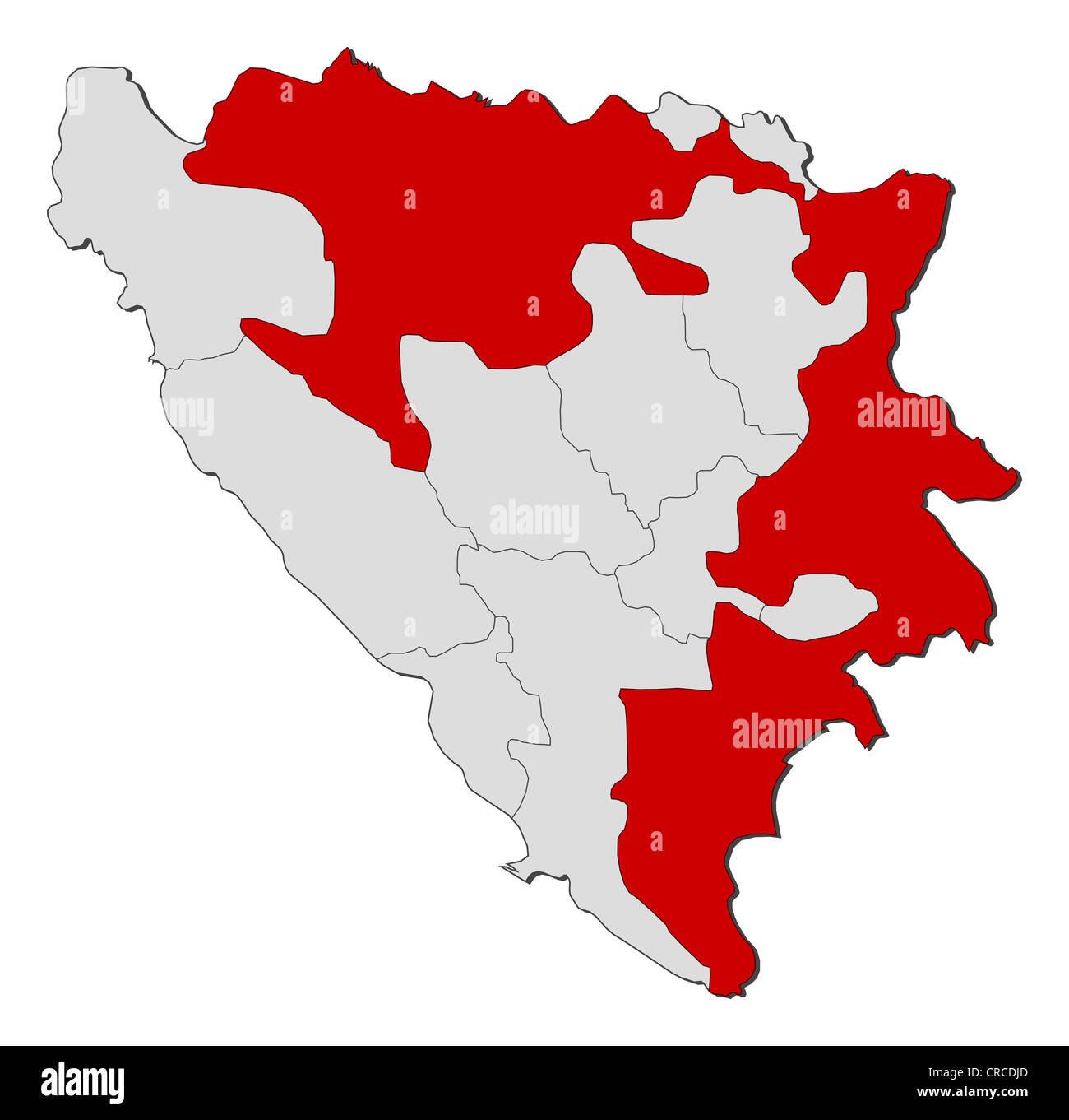 Political map of Bosnia and Herzegovina with the several cantons where ...
