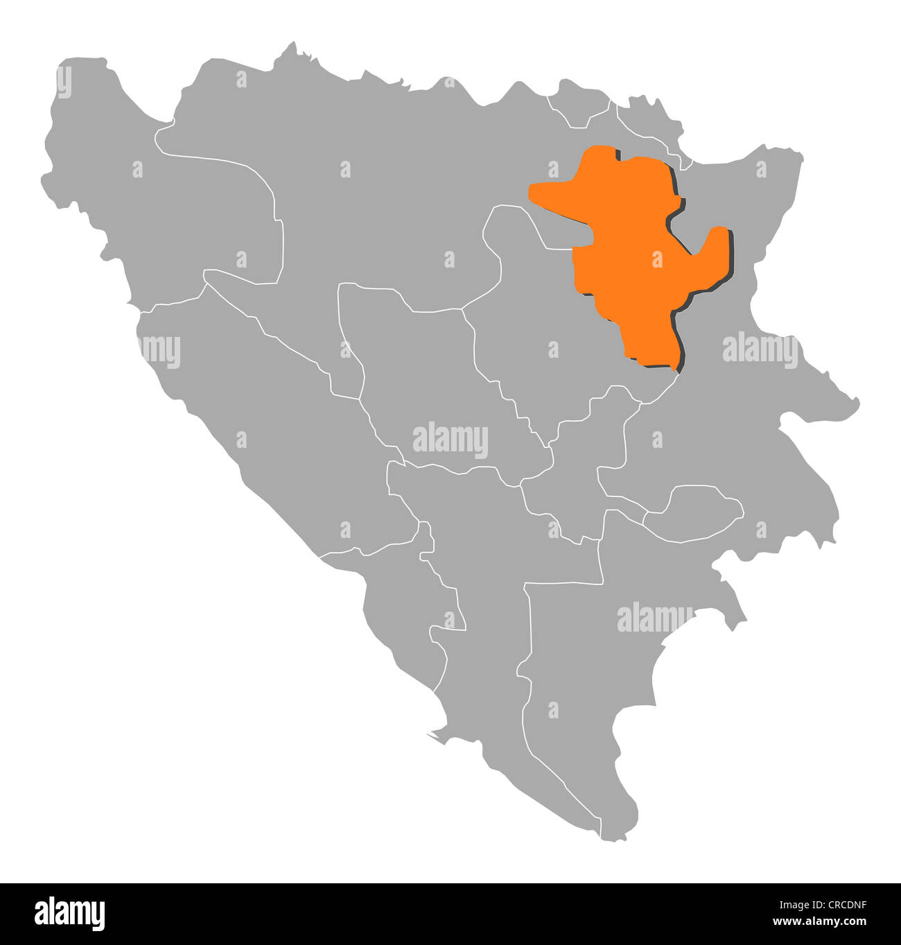 Political map of Bosnia and Herzegovina with the several cantons where ...