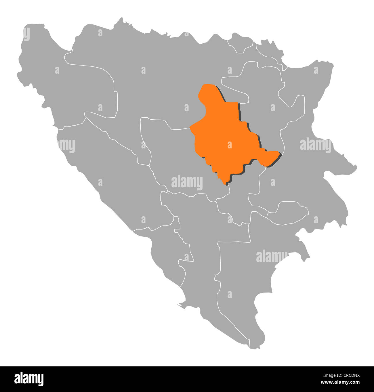 Political map of Bosnia and Herzegovina with the several cantons where ...