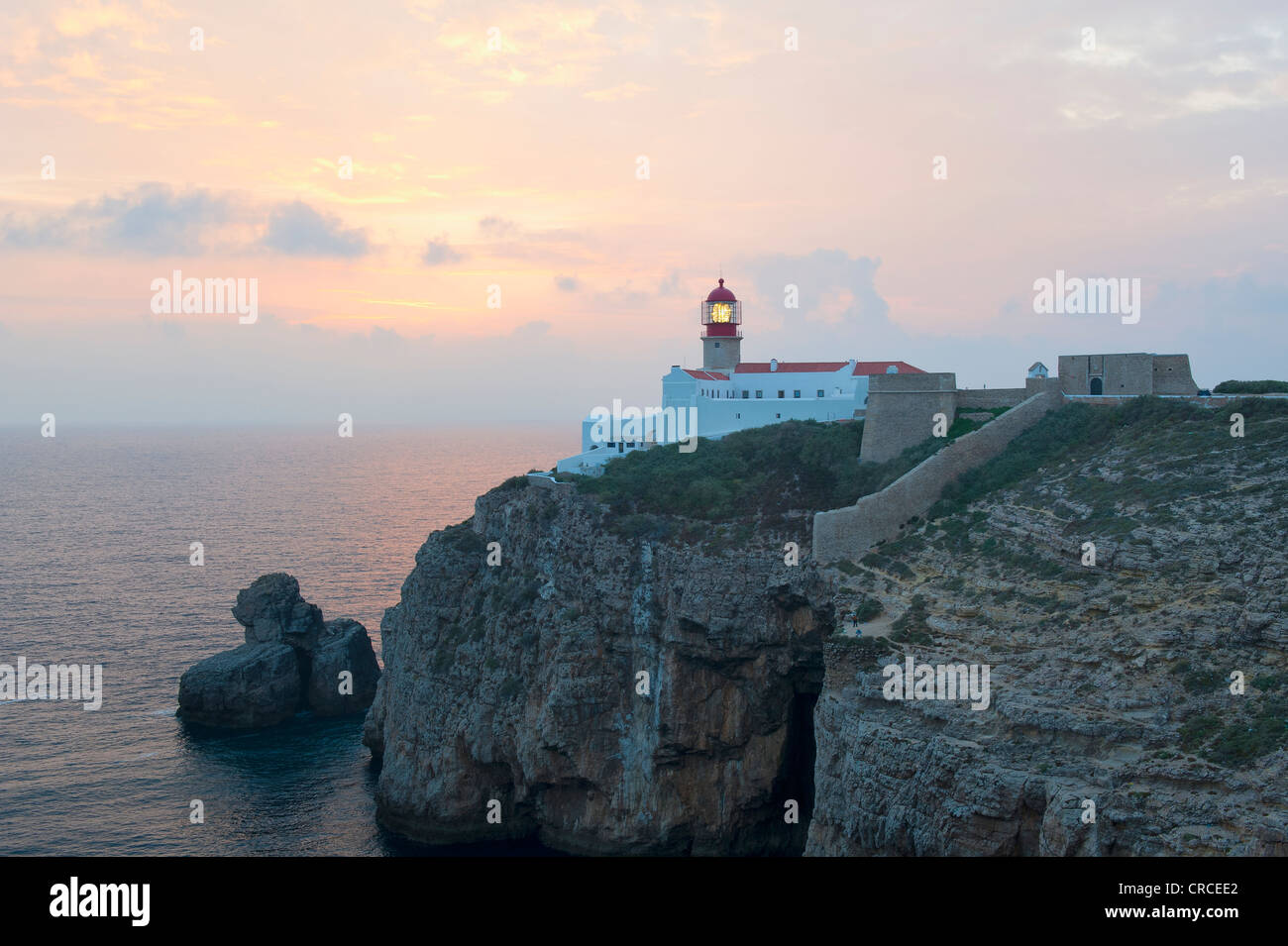 Cabo Sao Vicente Lighthouse at sunset, Most westerly point of Europe ...