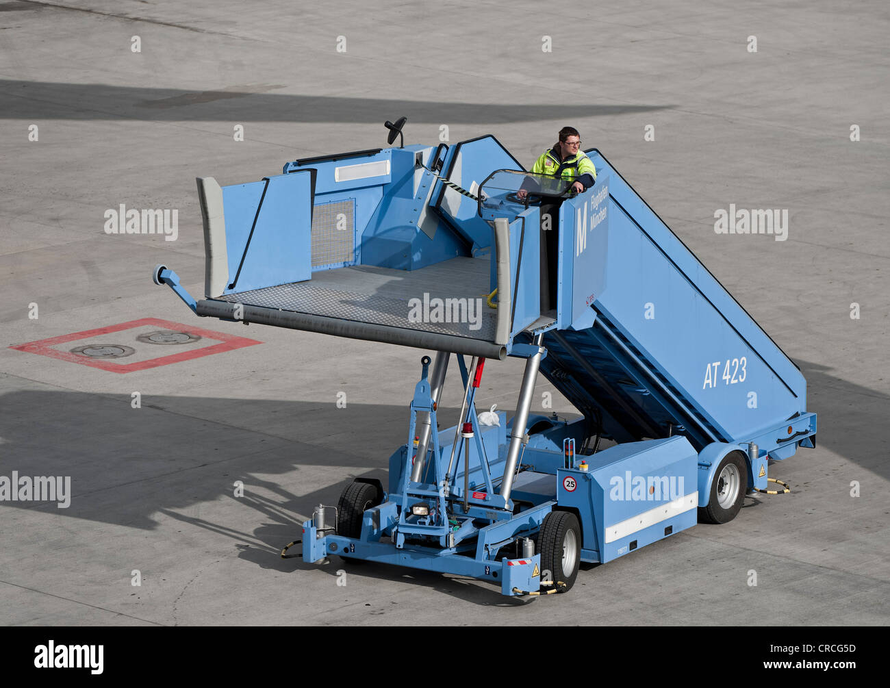 Mobile staircase to board aircraft, gangway, Munich Airport, Bavaria ...