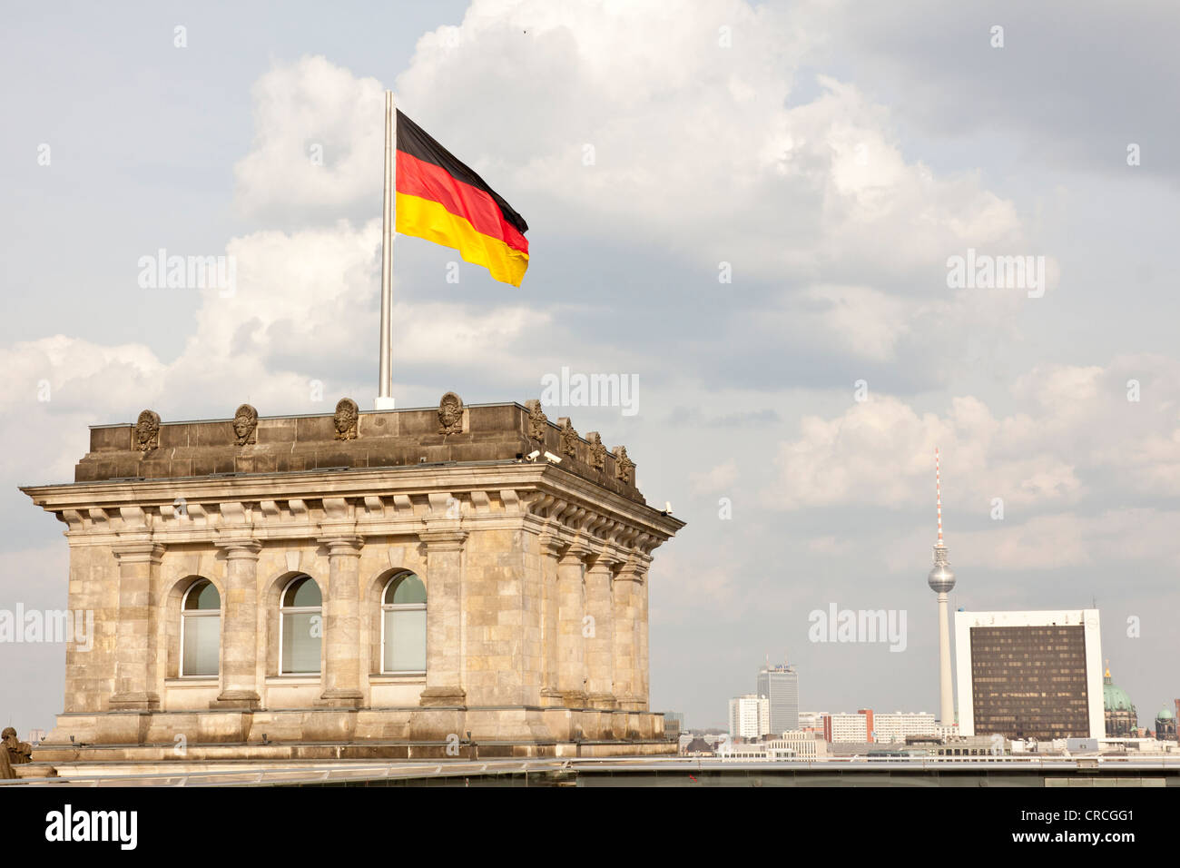 Flag of Germany flying over the Reichstag building, Berlin, Germany ...