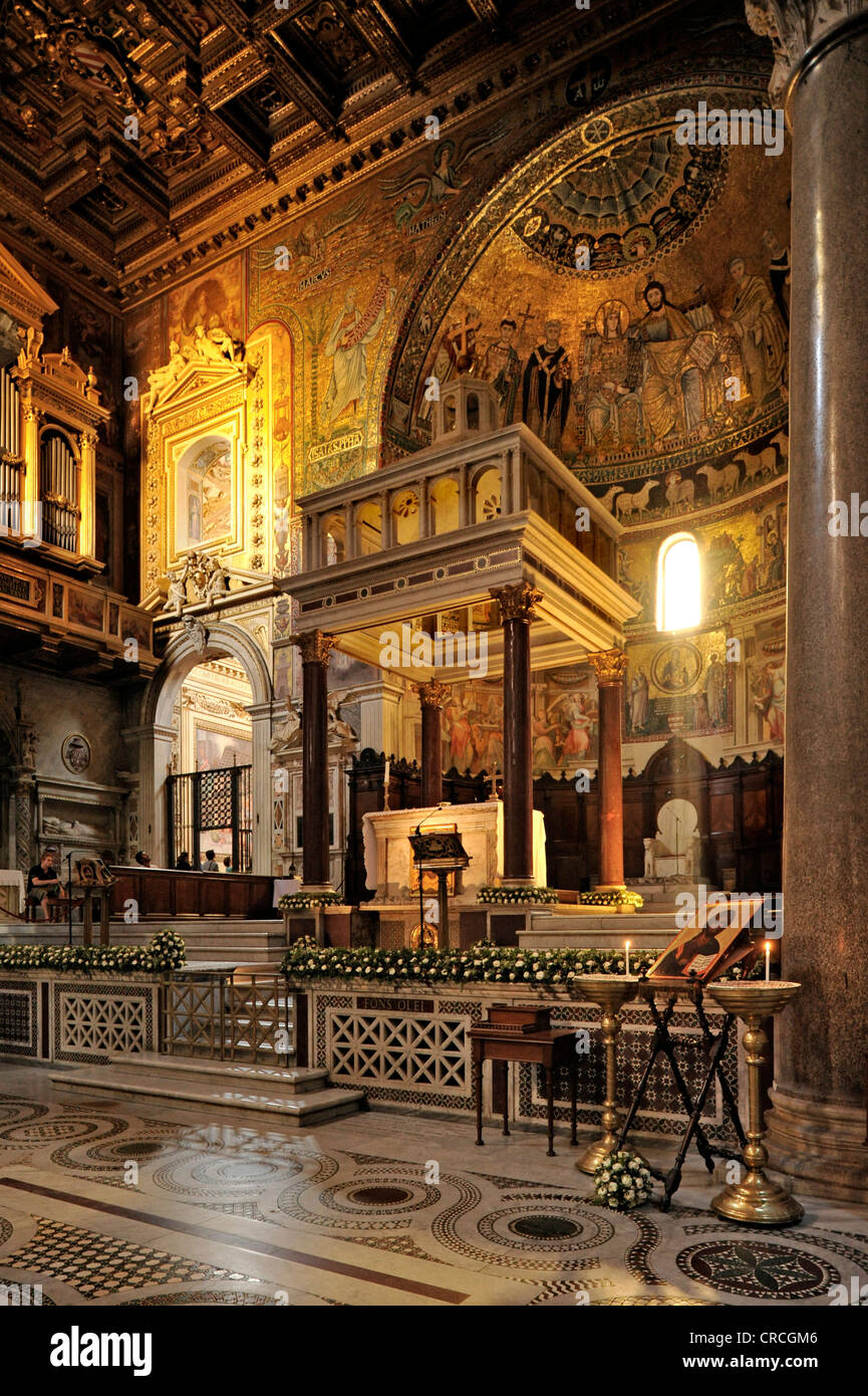 Altar and marble ciborium, in the back the apse with mosaics by ...