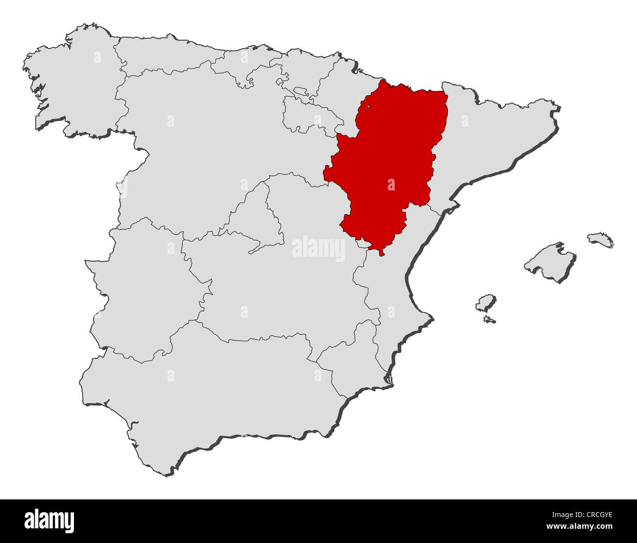 Political map of Spain with the several regions where Aragon is ...