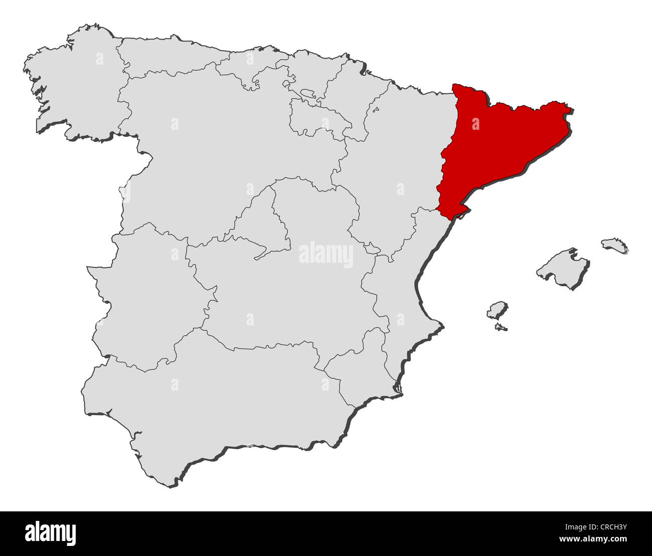 Political map of Spain with the several regions where Catalonia is ...