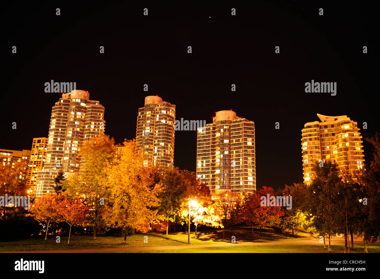 Brightly lit buildings at night, Toronto, Ontario, Canada Stock Photo ...