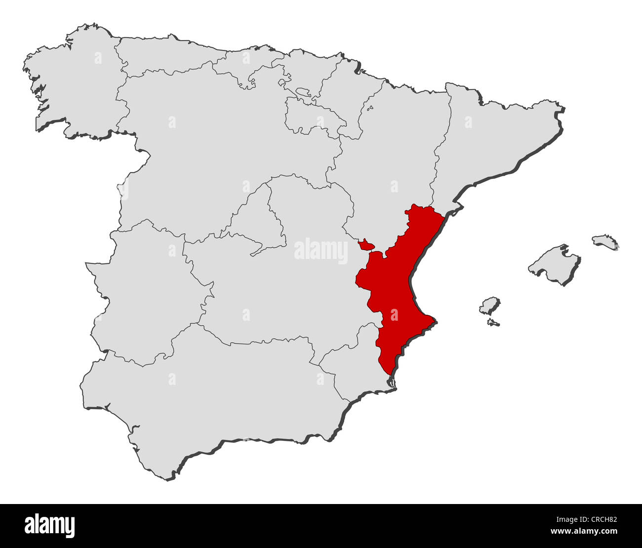 Political map of Spain with the several regions where the Valencian ...