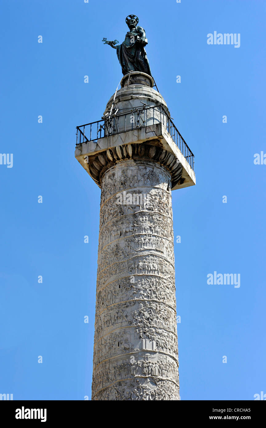 Trajan's Column with a bronze statue of St. Peter, Trajan's Forum, Via ...