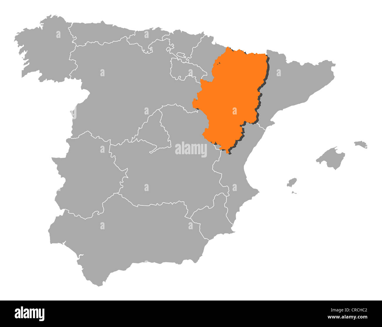 Political map of Spain with the several regions where Aragon is ...