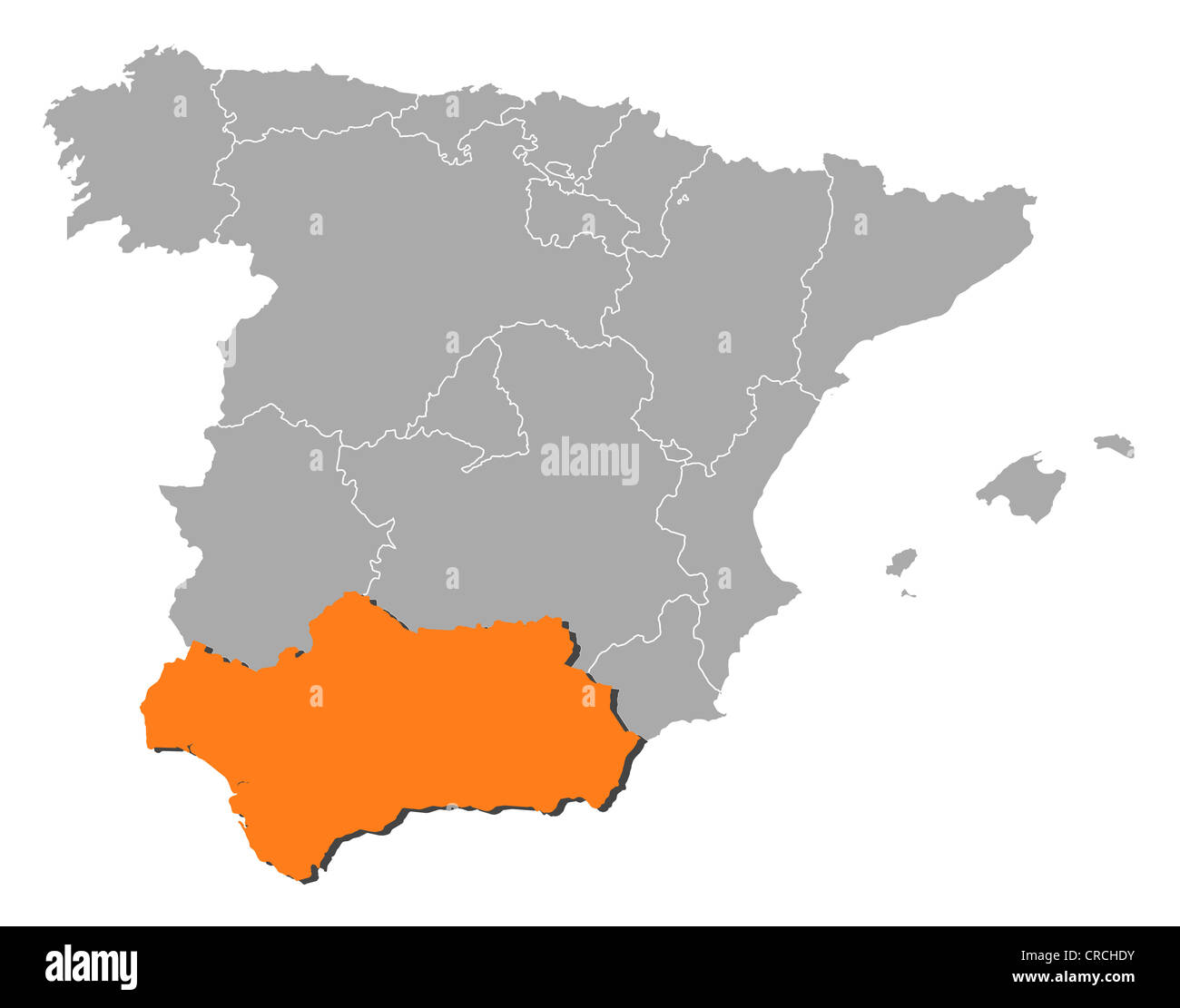 Political map of Spain with the several regions where Andalusia is ...