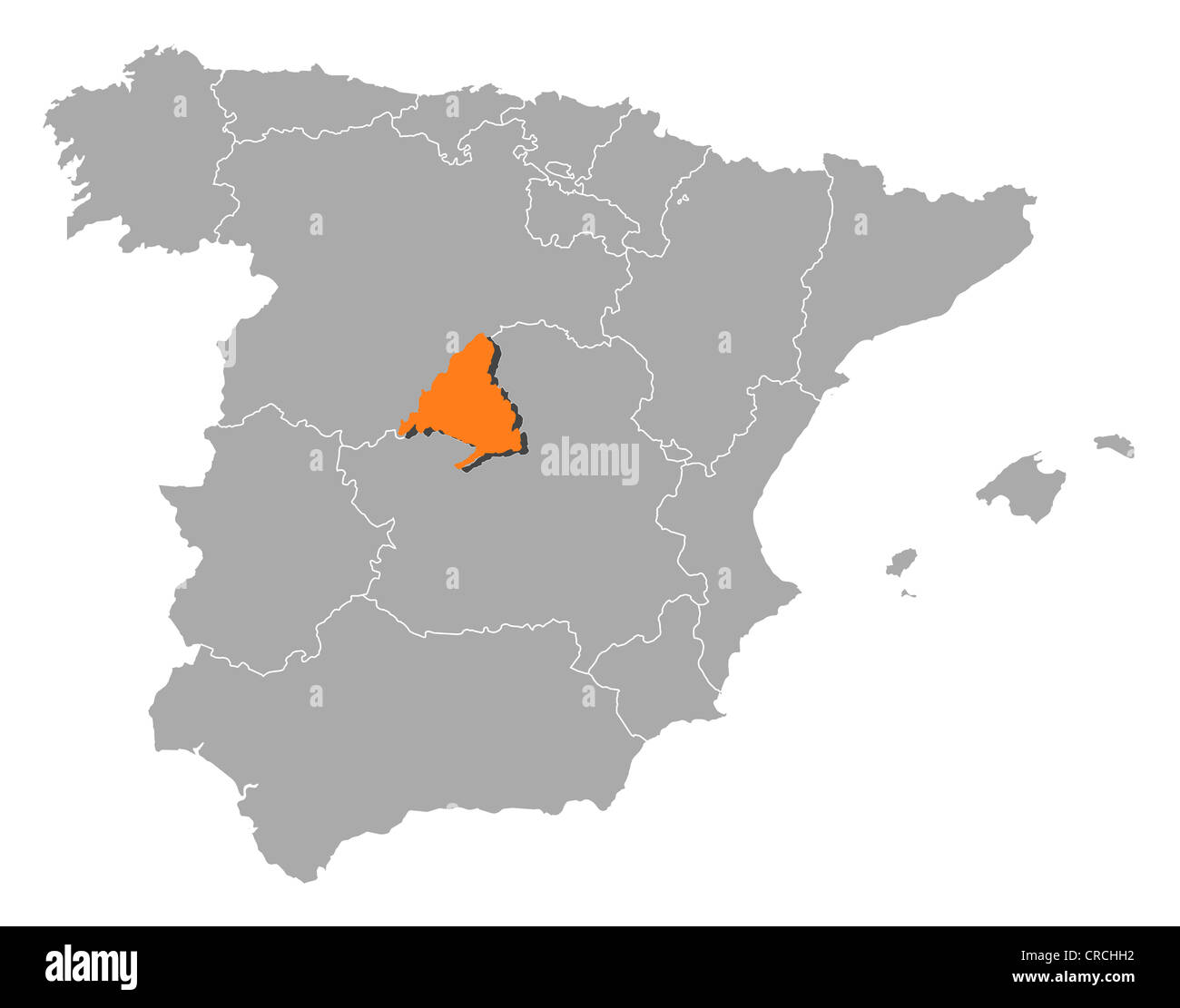 Political map of Spain with the several regions where Madrid is ...