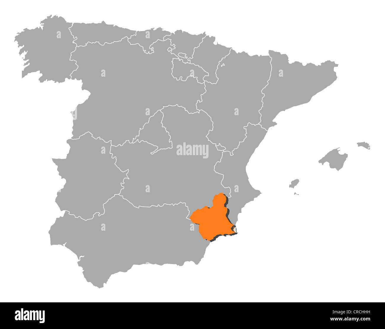 Political map of Spain with the several regions where Murcia is ...