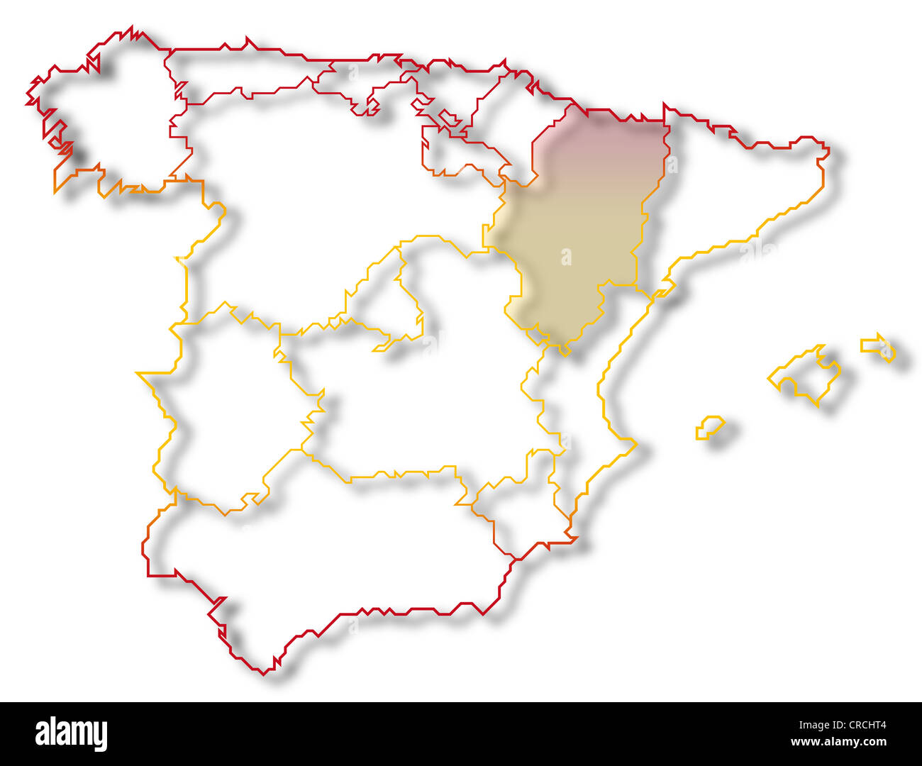 Political map of Spain with the several regions where Aragon is ...