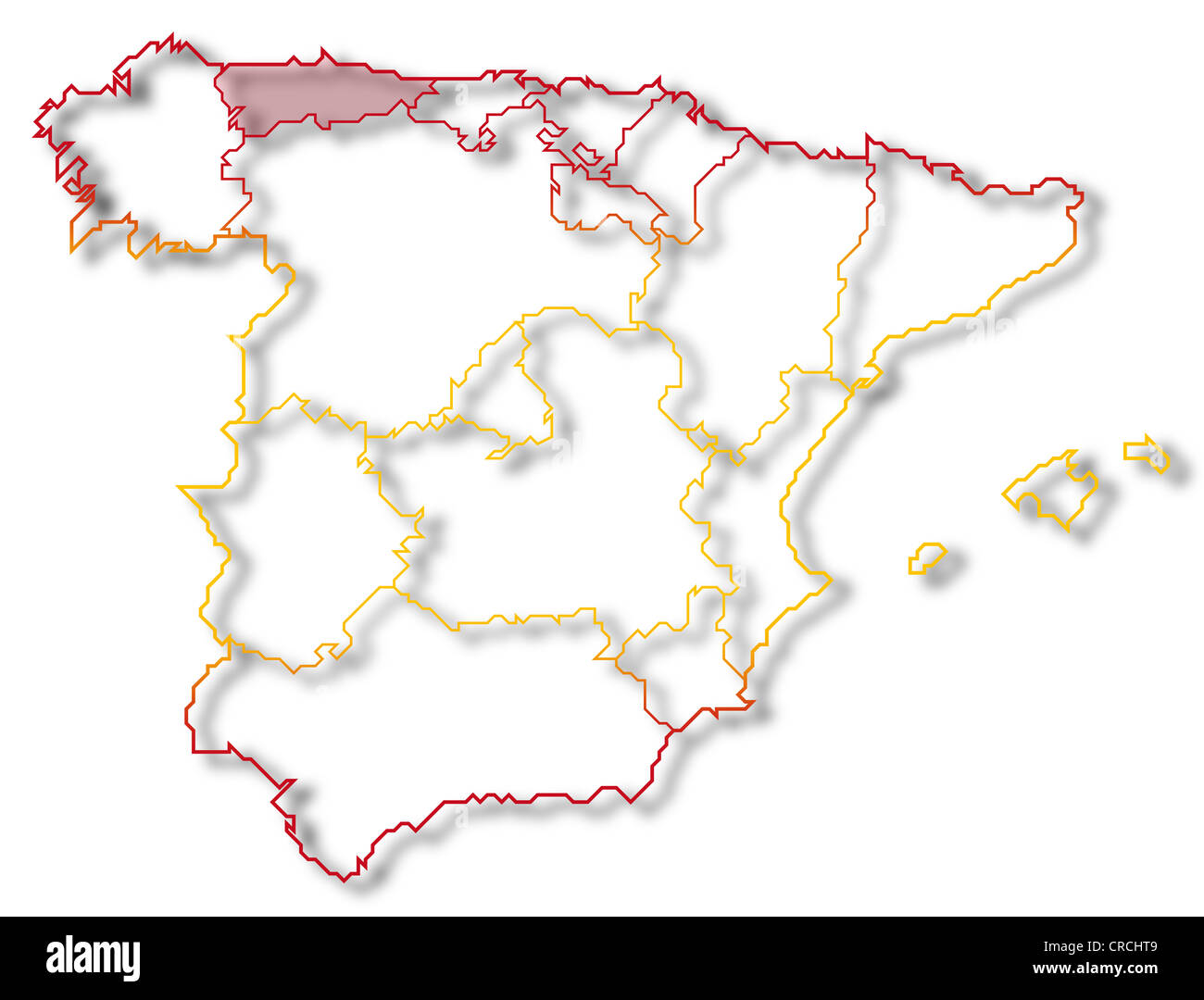 Political map of Spain with the several regions where Asturias is ...