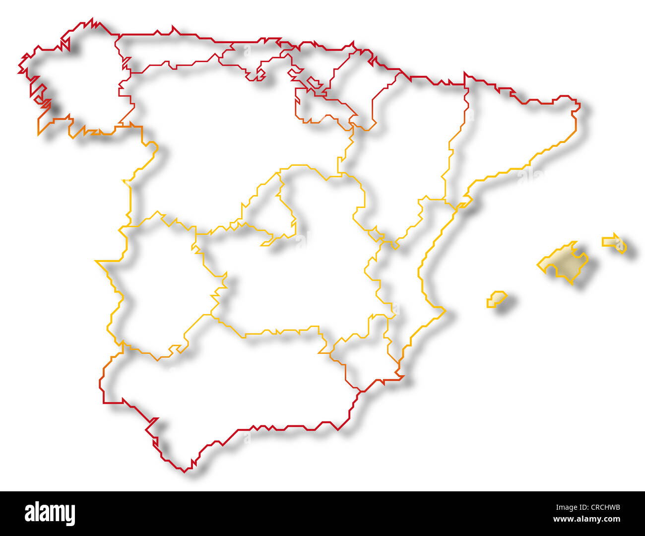 Political map of Spain with the several regions where the Balearic ...