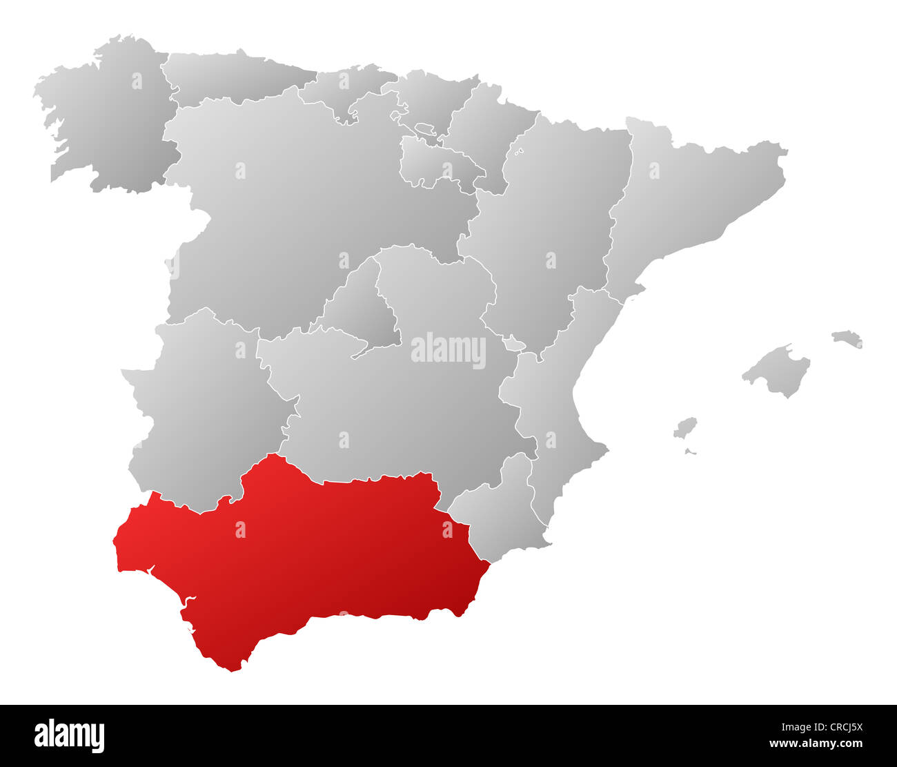 Political map of Spain with the several regions where Andalusia is ...