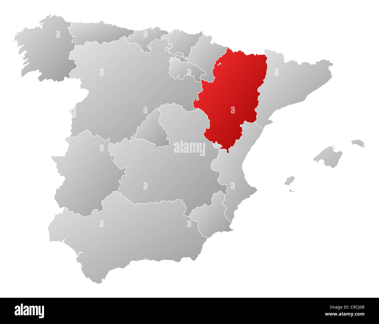 Political map of Spain with the several regions where Aragon is ...