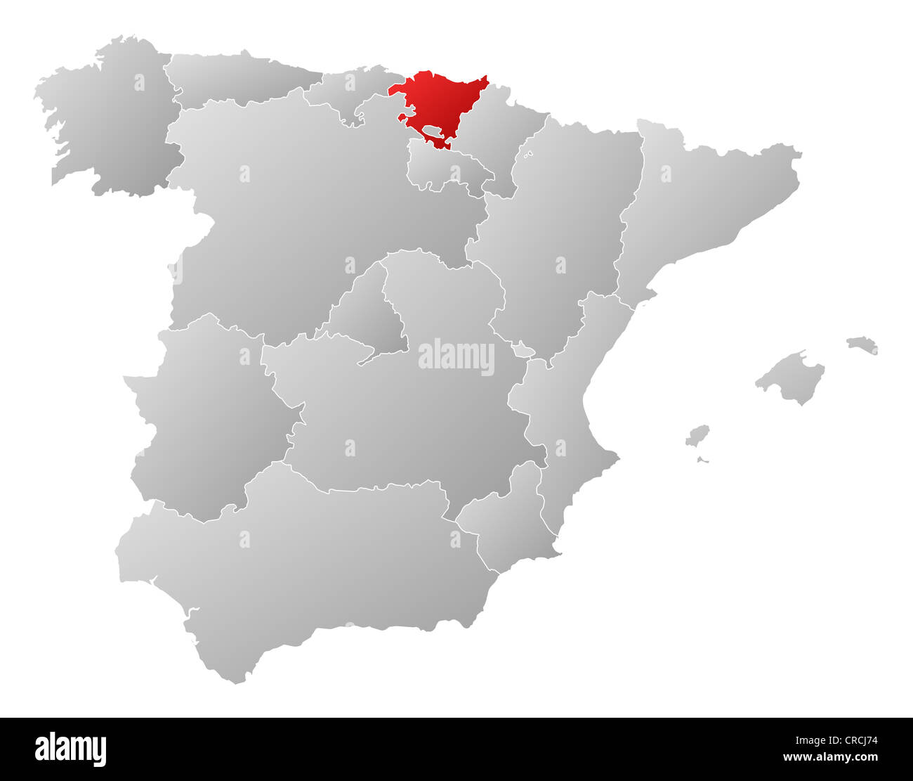 Political map of Spain with the several regions where Basque Country is ...