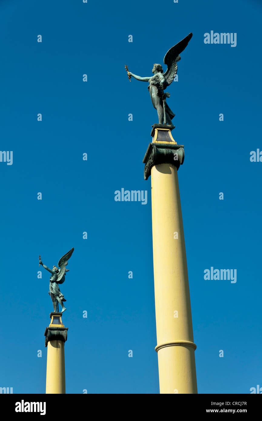 Pillars of the Art Nouveau bridge Cechuv Most, Prague, Czech Republic ...