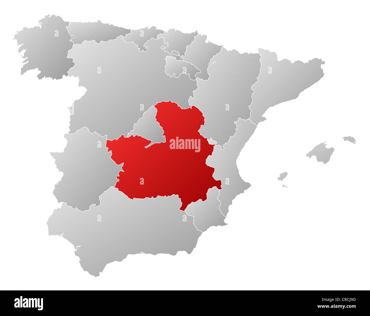 Political map of Spain with the several regions where Castile-La Mancha ...