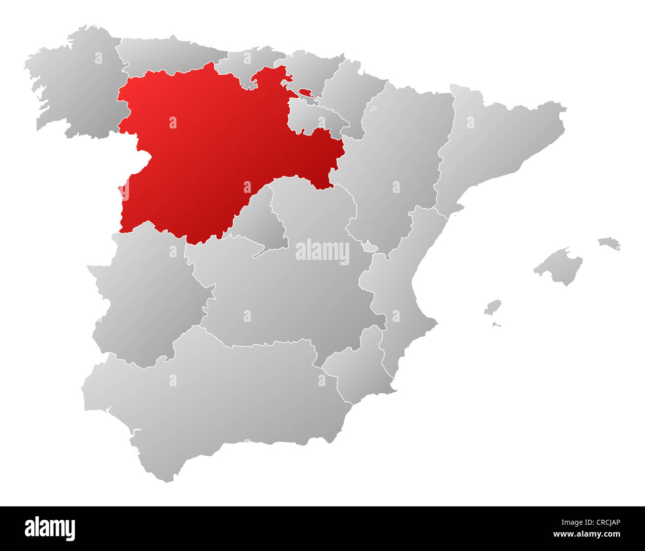 Political map of Spain with the several regions where Castile and León ...