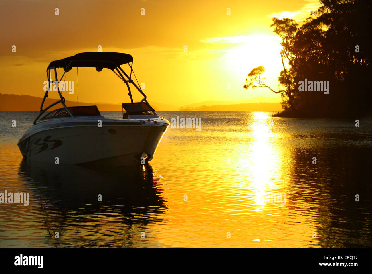 Lake, Boat, Sunset Stock Photo - Alamy