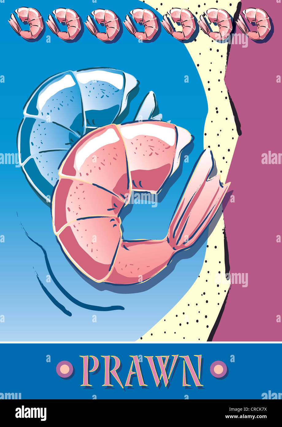 Shrimps, lettering "Prawn", illustration Stock Photo - Alamy